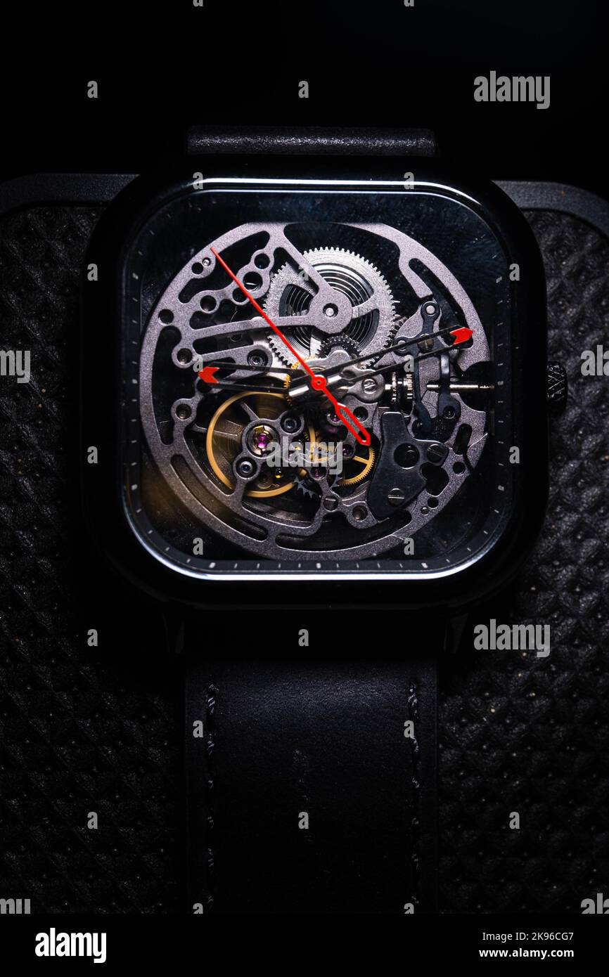 Portrait shot of vintage modern style skeleton mechanical or automatic ...