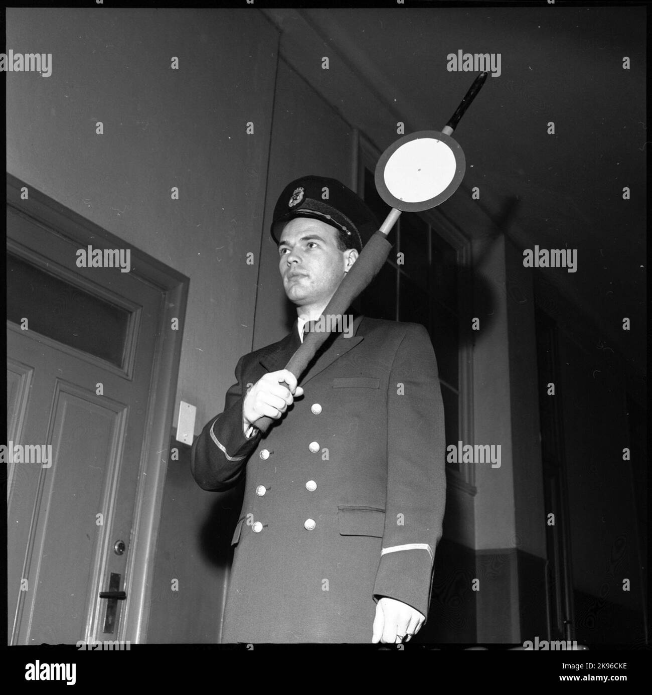 Train clearer with signal rod Stock Photo - Alamy