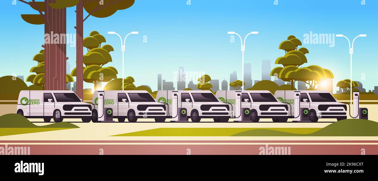 electric pickup truck cars charging parking at the charger station with ...