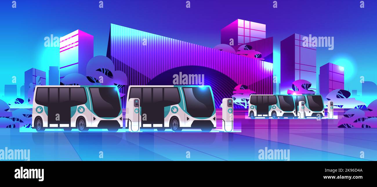 electric buses charging battery vehicles at recharging power station charger EV management ...