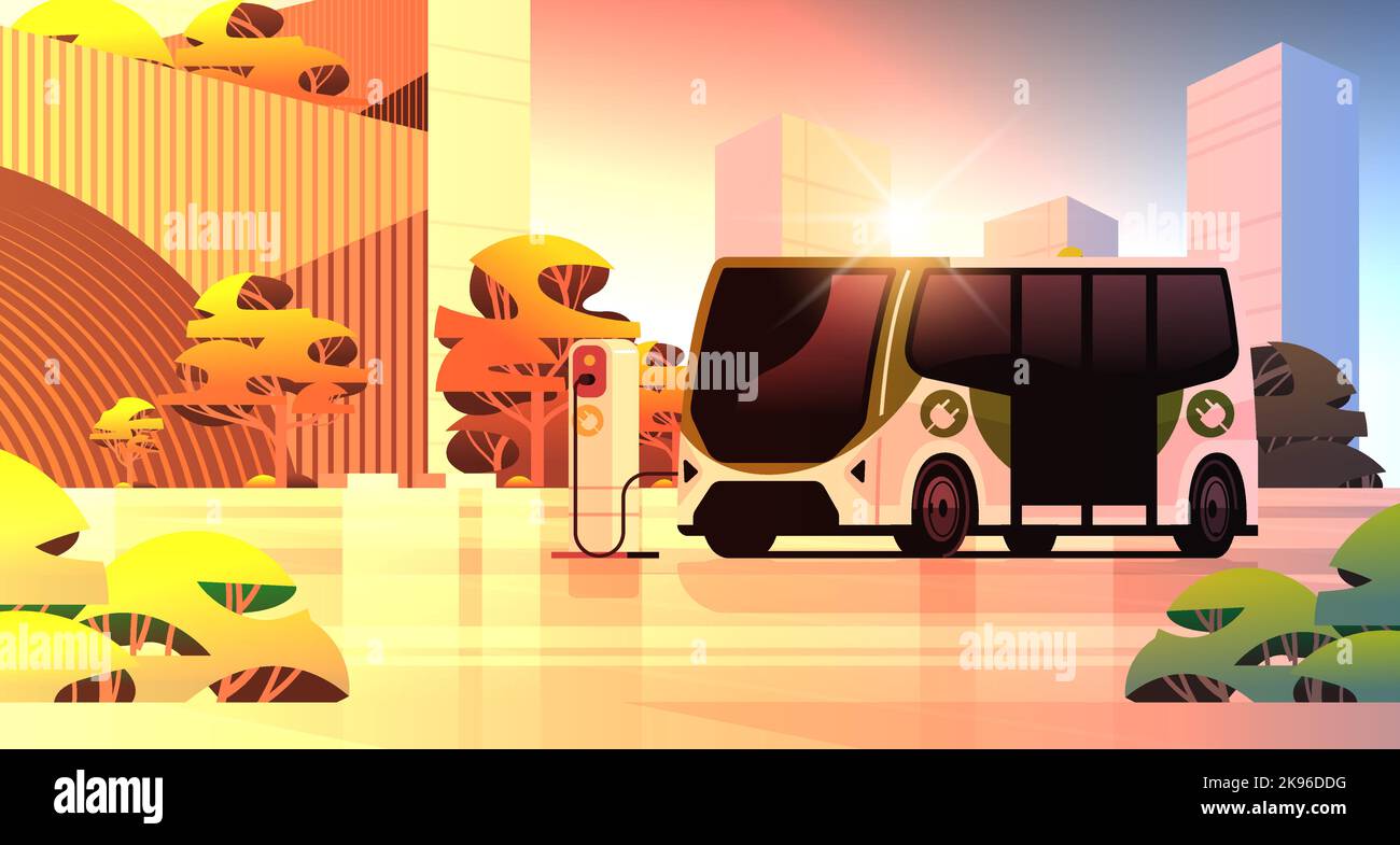 electric bus charging battery vehicle at recharging power station ...