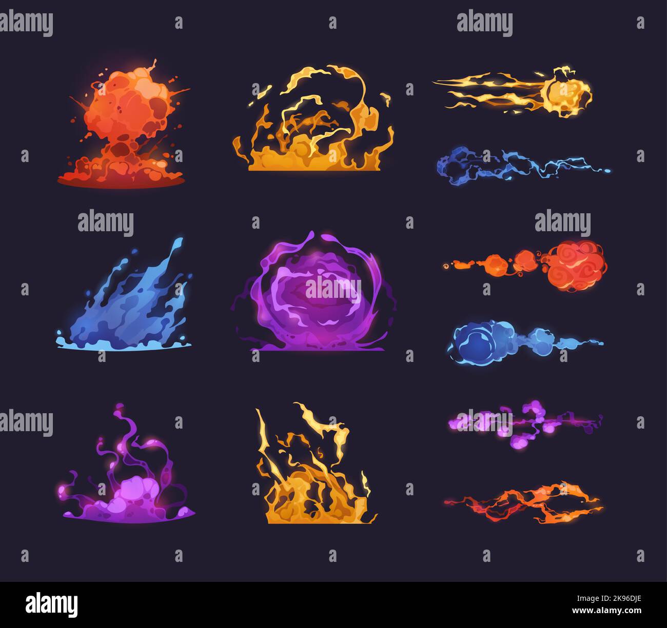 Power blast and explosion. Cartoon colorful game laser beam and plasma ...