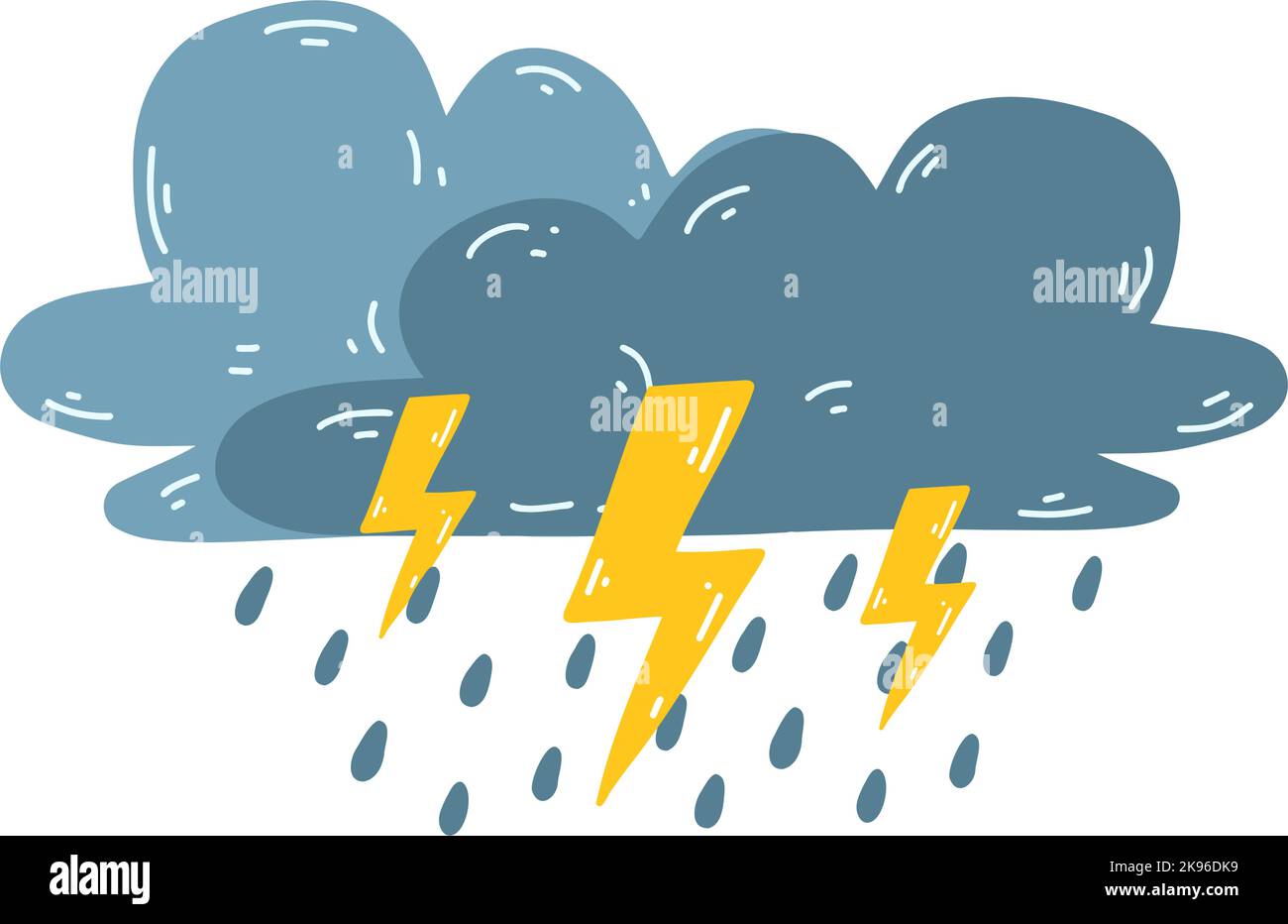 Cartoon thundercloud with lightning and rain. Vector illustration of ...