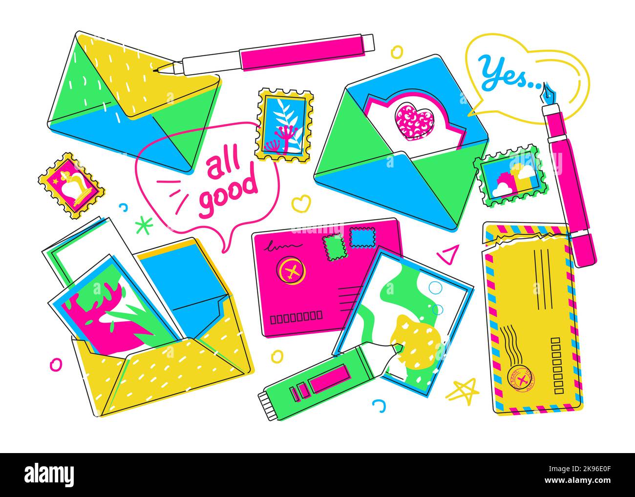 Set of letters and postcards - flat design style illustration Stock ...