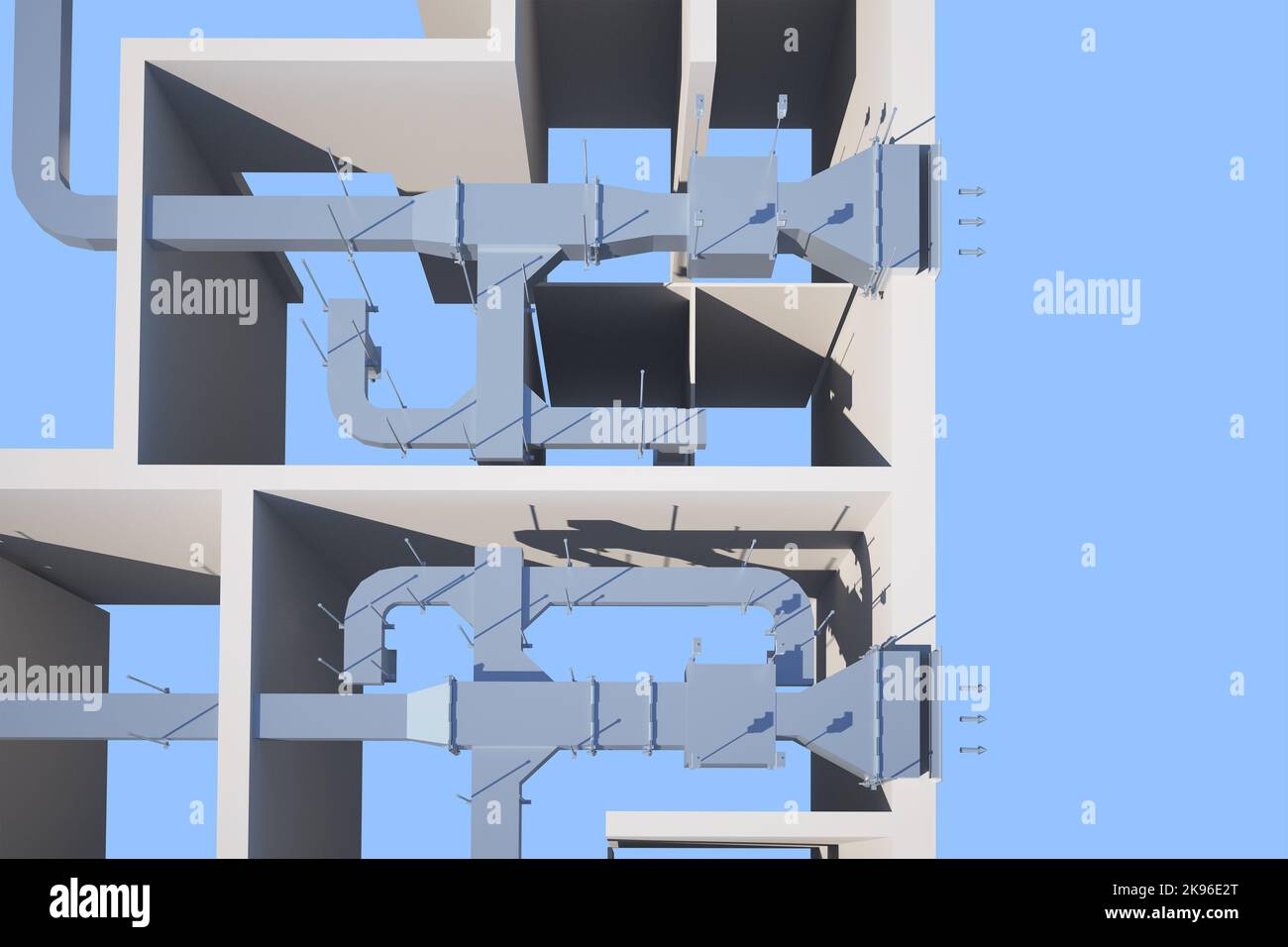 background network ventilation system in the premises top view. 3d ...