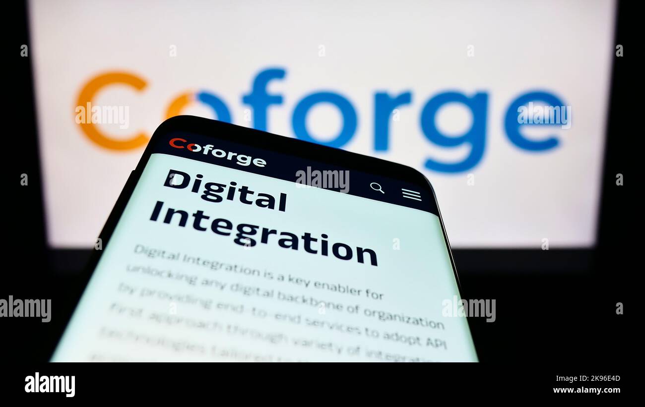 Mobile phone with webpage of Indian information technology company ...