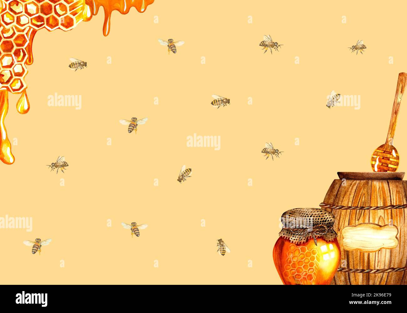 Honey. Design frame on the theme of honey. Watercolor illustration. For ...