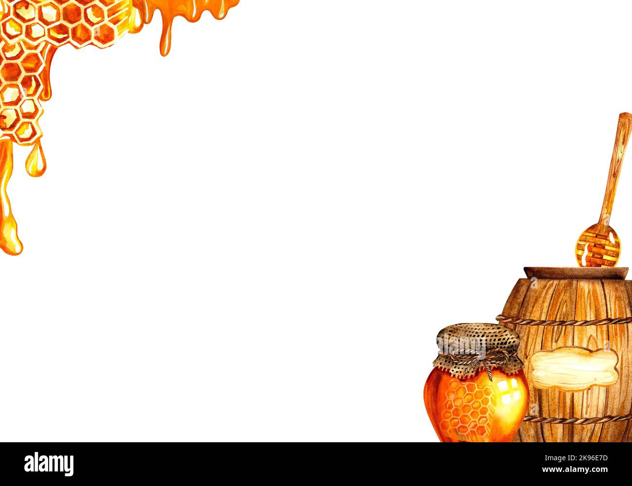 Honey. Design frame on the theme of honey. Watercolor illustration. For ...
