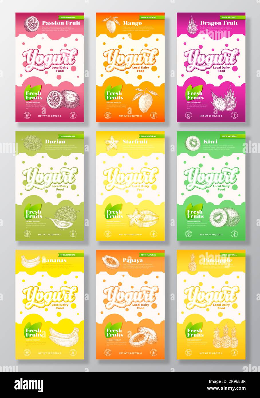 Exotic Tropical Fruits Yogurt Label Templates Set. Abstract Vector ...