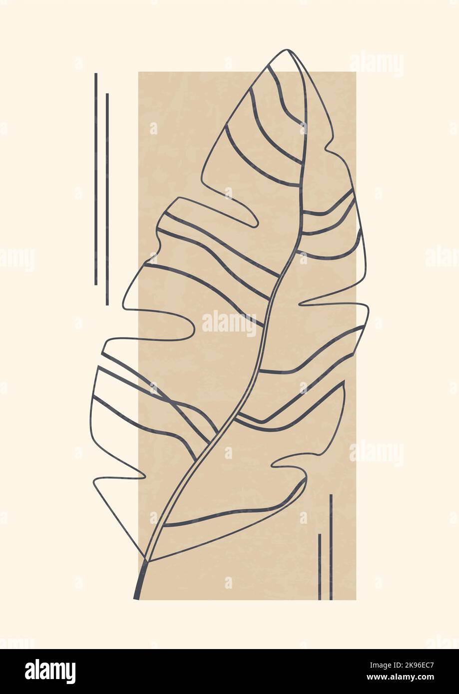 Aesthetic illustration with linear leaf poster. Modern art Stock Vector ...