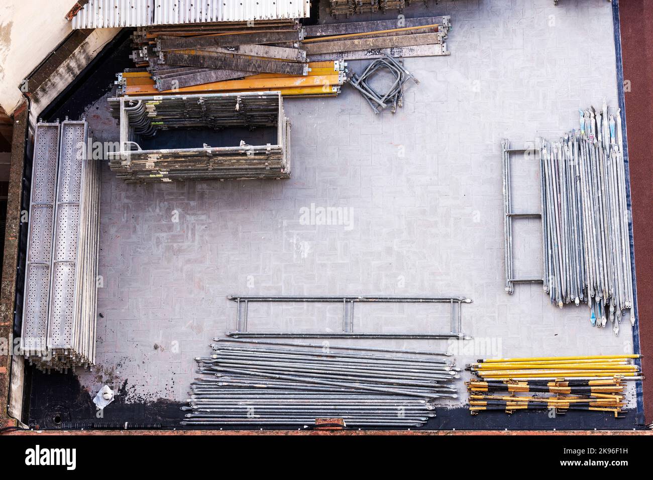 Disassembled construction scaffold on the ground in Barcelona ...