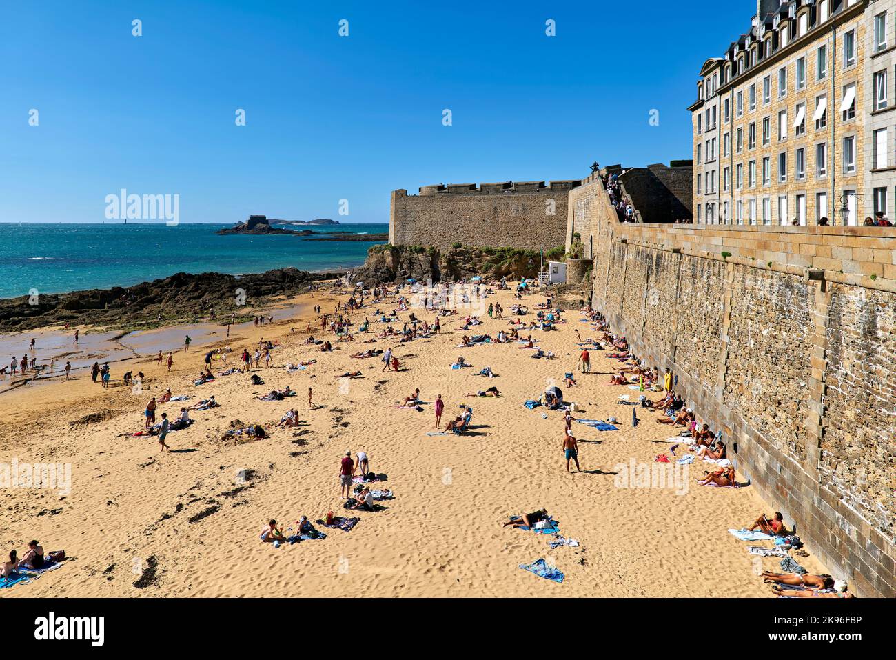 Saint Malo Brittany France. Sunbathers at plage du Mole (Mole beach ...