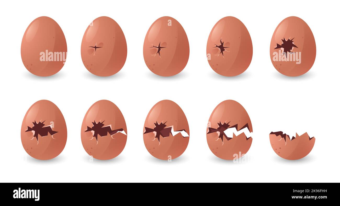 Cracked eggs animation. Cartoon broken damaged chicken eggshell halfs ...