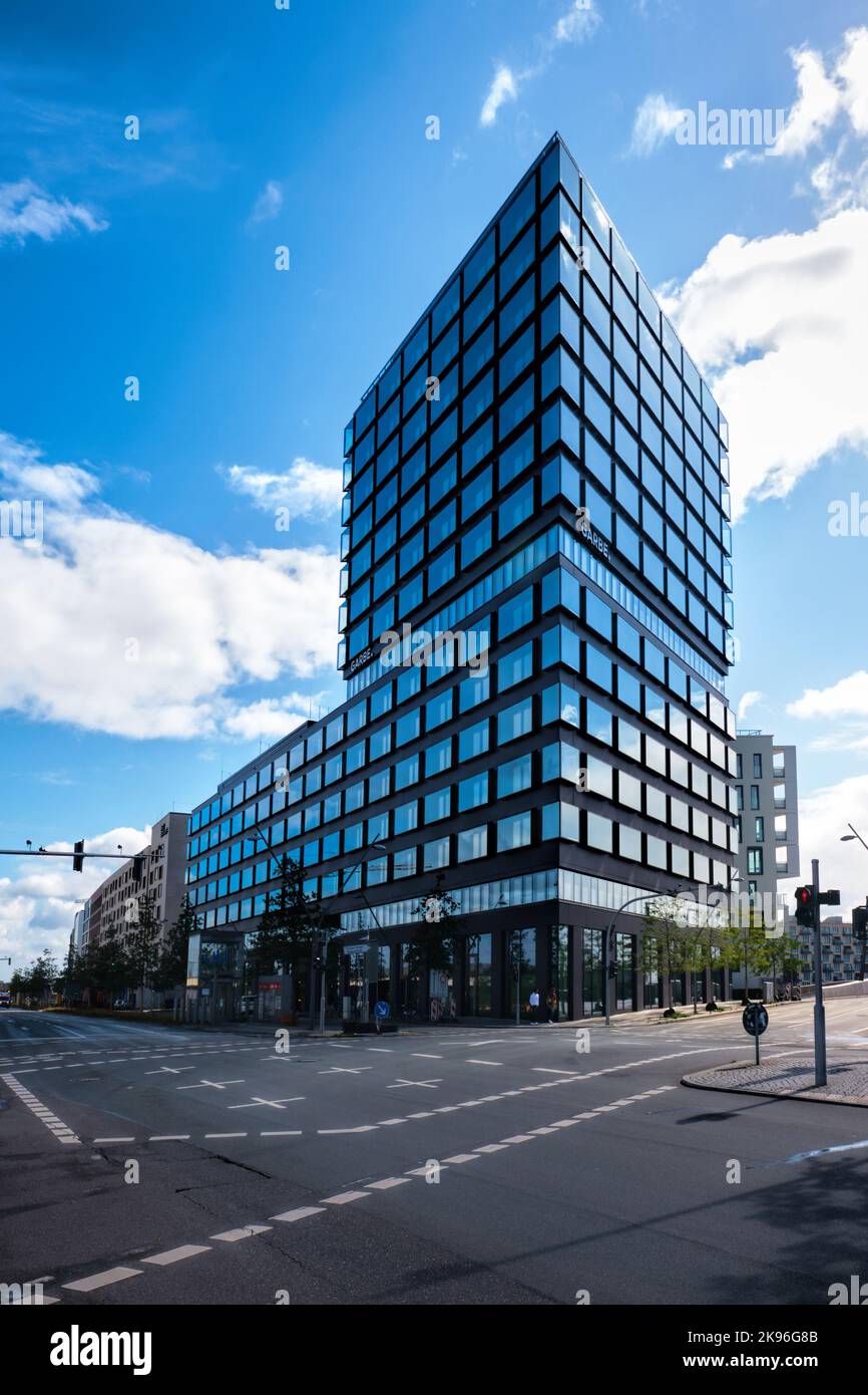 Hamburg, Germany - Sept 2022: Garbe Campus tower with blue box windows ...