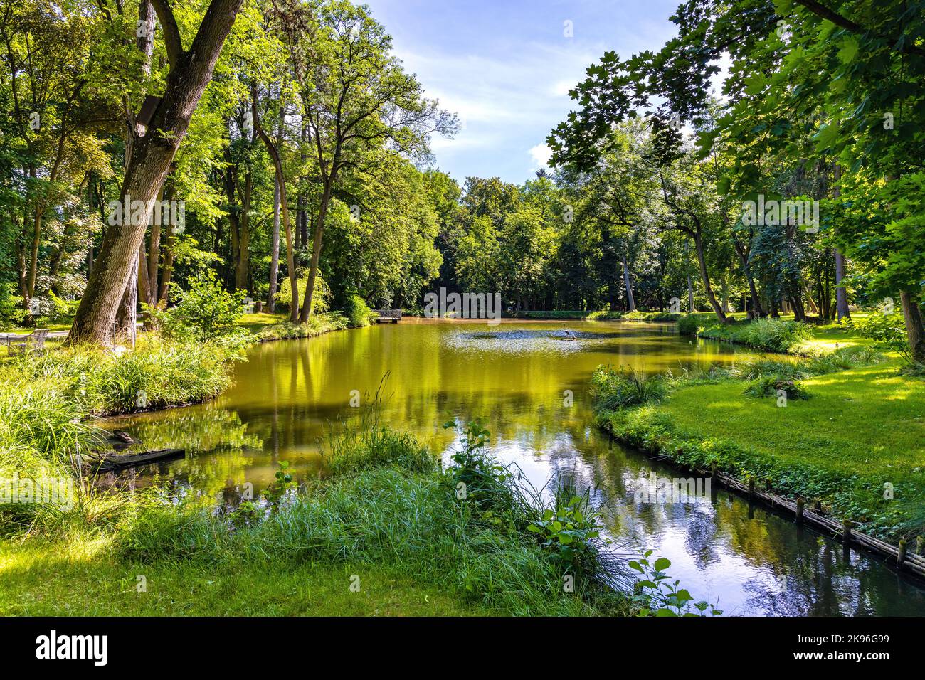 Historic park surrounding XVI century Rozalin Palace with vintage trees ...