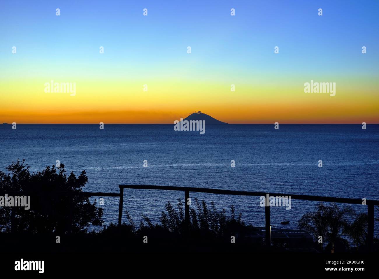 sunset of the volcano Stromboli seen from capo vaticano italy Stock ...