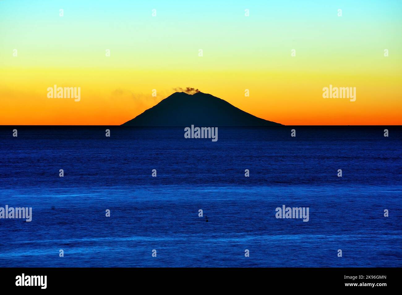 sunset of the volcano Stromboli seen from capo vaticano italy Stock ...