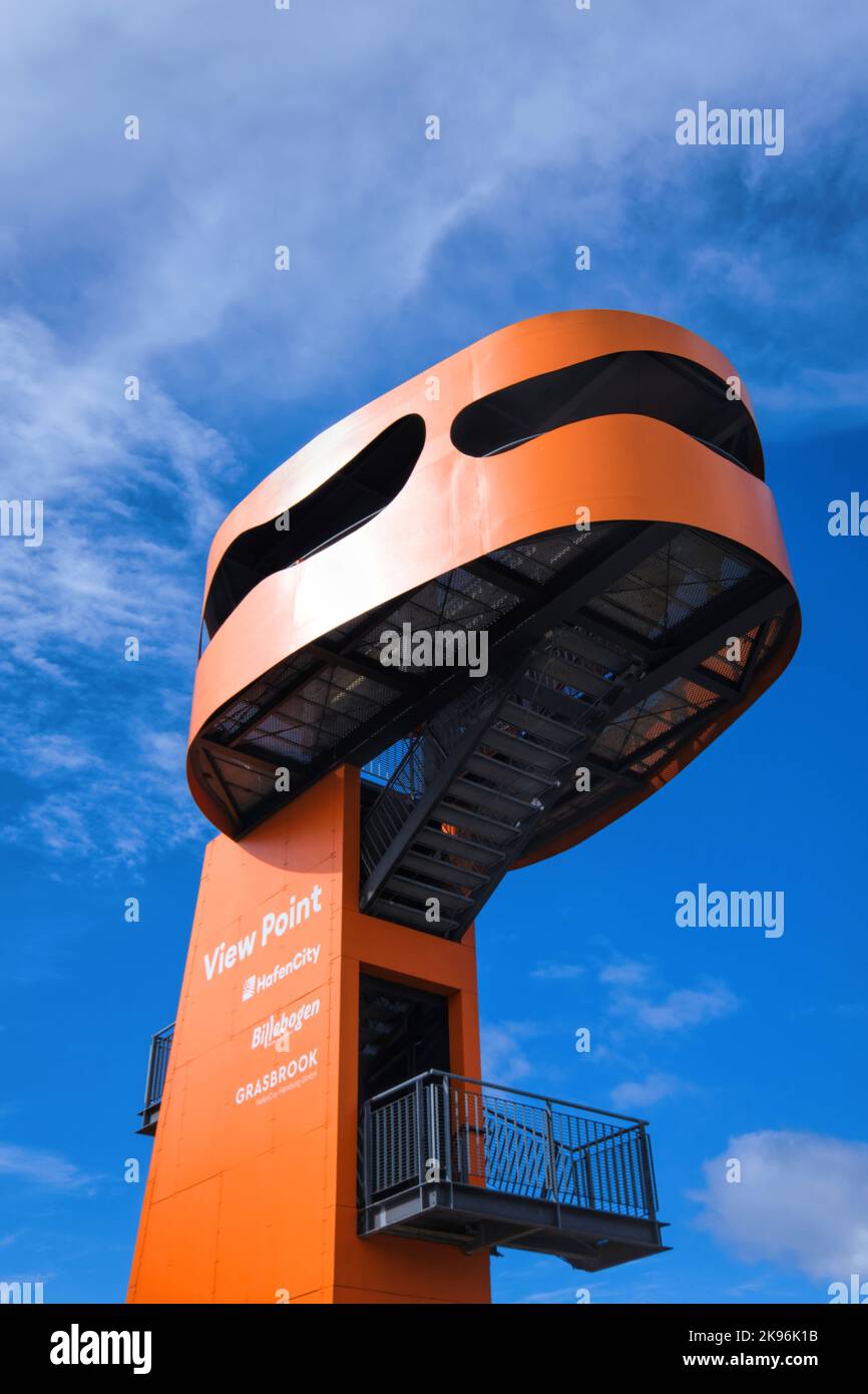 Hamburg, Germany - Sept 2022: Orange painted modern view point tower ...