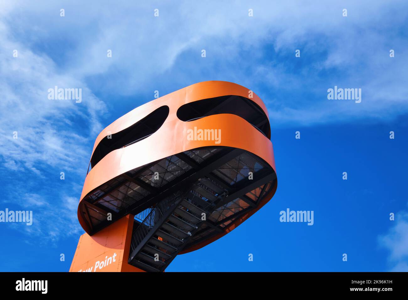 Hamburg, Germany - Sept 2022: Orange painted modern view point tower ...