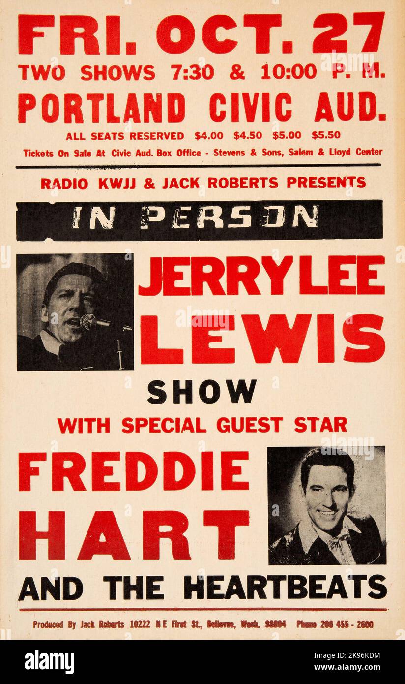 Jerry Lee Lewis with guest star Freddie Hart 1972 Portland, Oregon ...