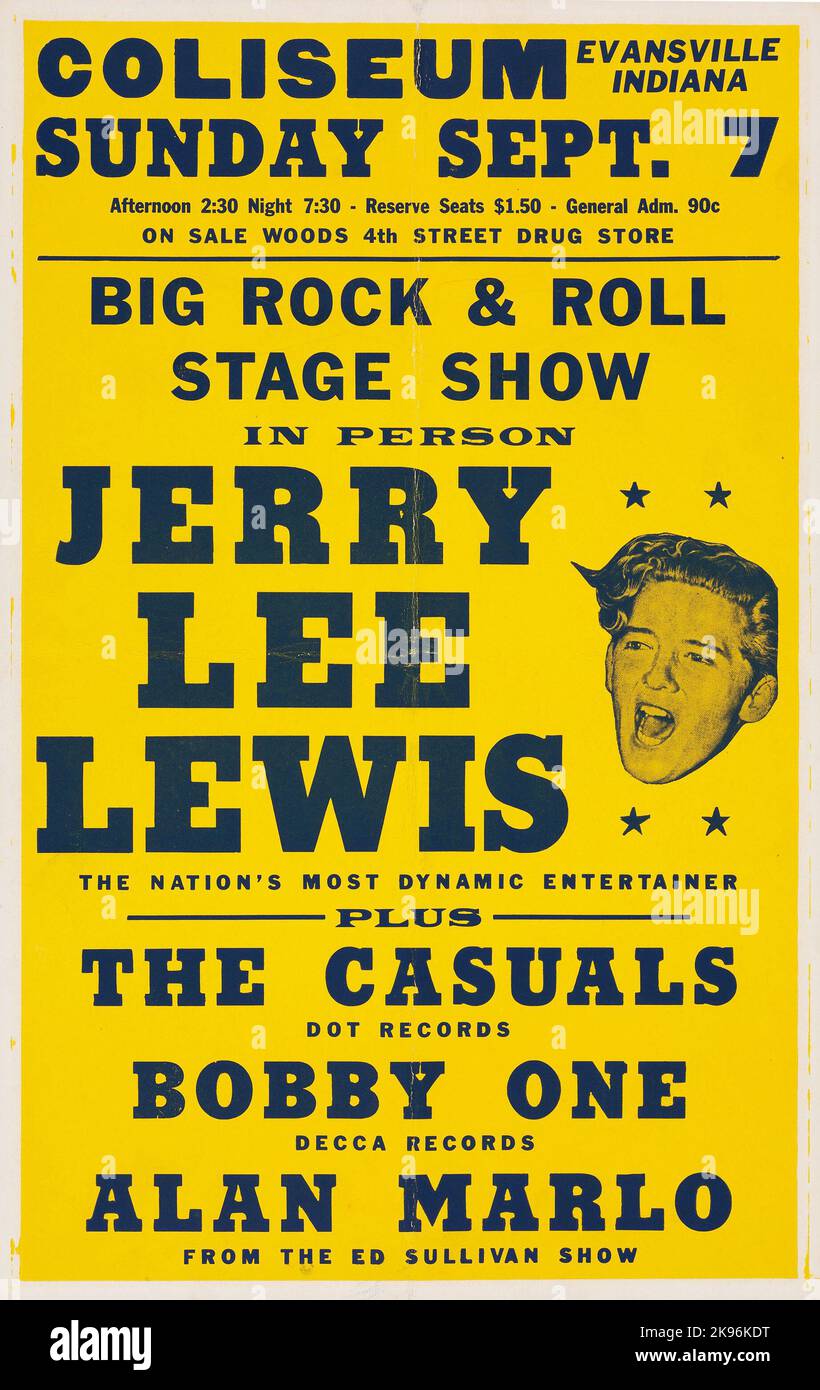 Jerry Lee Lewis 1958 Concert Poster "Big Rock & Roll Stage Show Stock ...