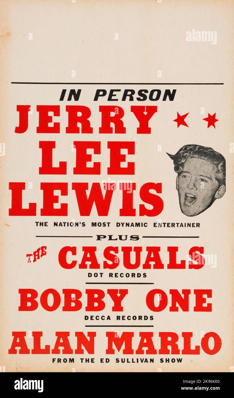 Jerry Lee Lewis Casuals:Bobby One Concert Poster (circa late 1950s ...