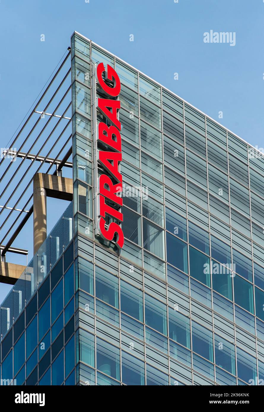 Sign with company logo, Strabag Haus, Vienna Donau City, Wien, Austria ...