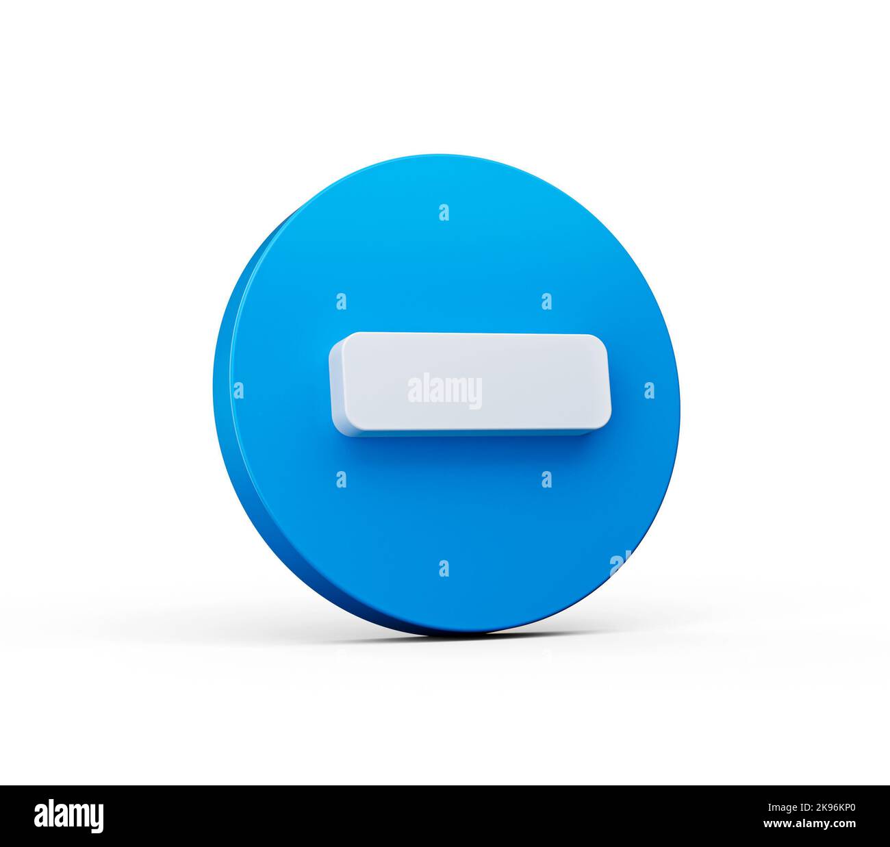 Minus 3d icon on blue button circle shape isolated on white background ...