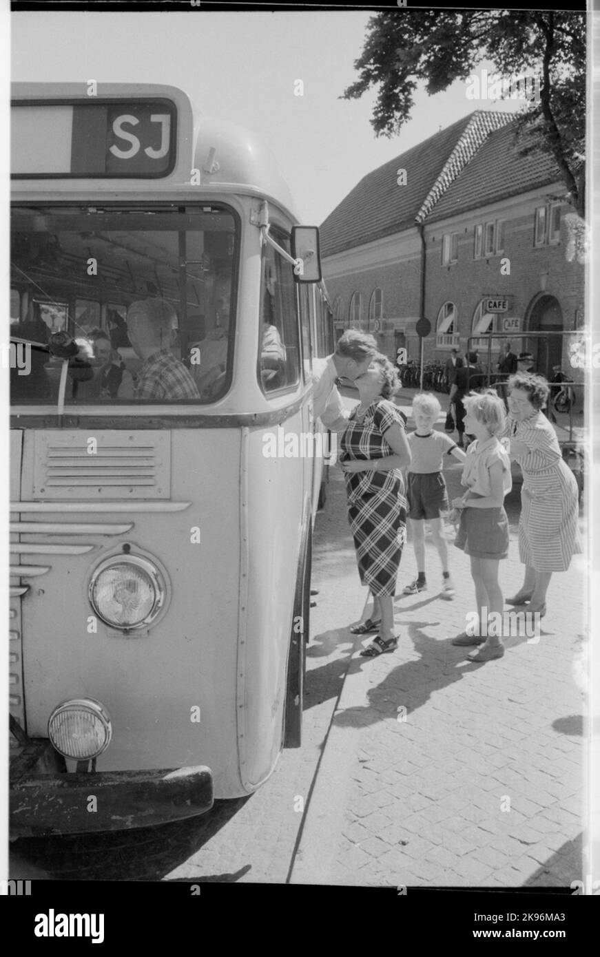 Travel at bus stop. Boarding on bus. State Railways, SJ bus Stock Photo ...
