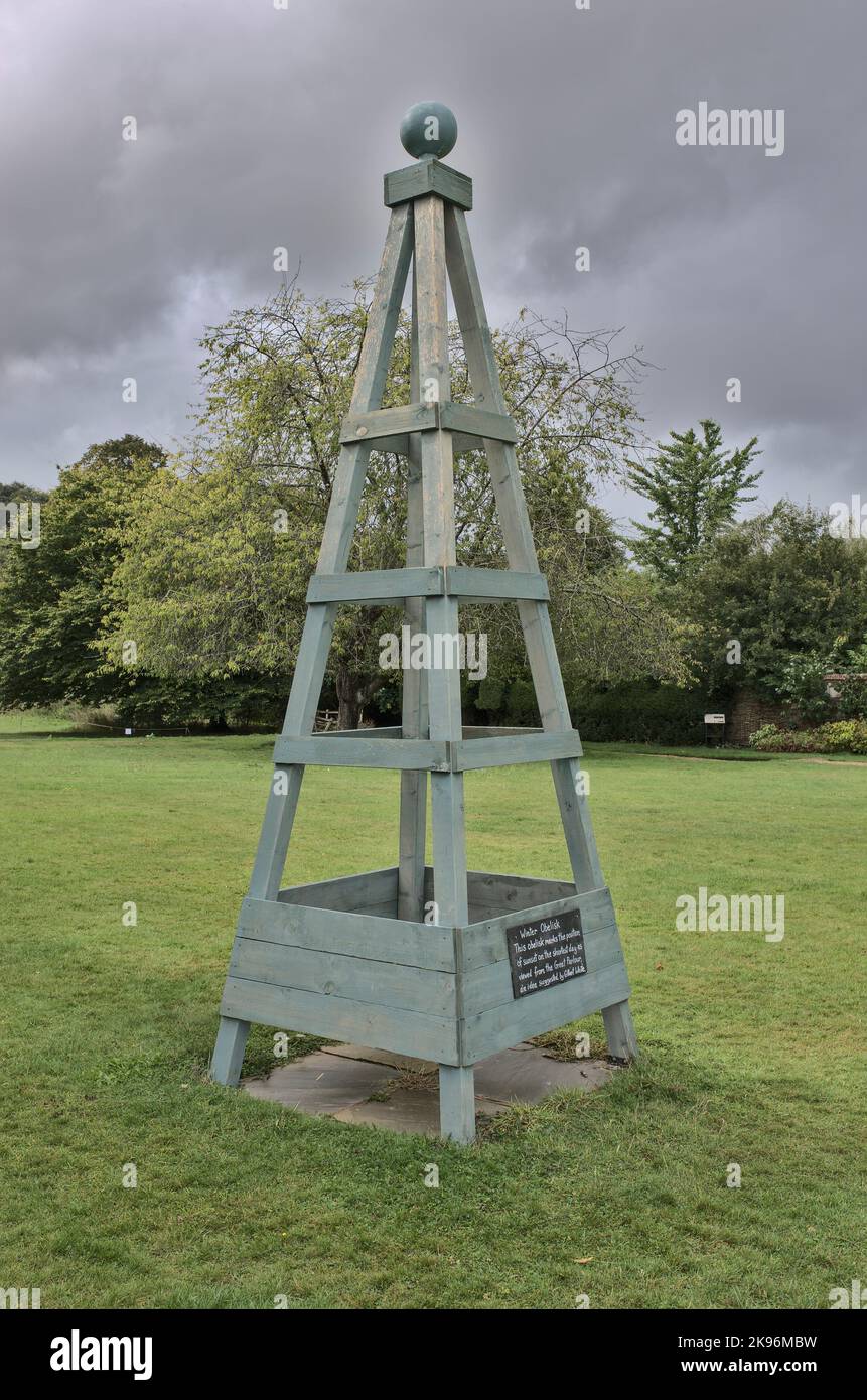 Large wooden obelisk in Gilbert Whites Hampshire garden Stock Photo - Alamy