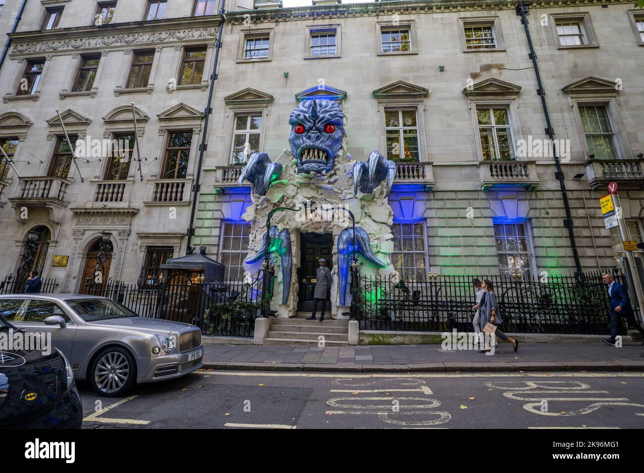 London UK. 26 October 2022 . Halloween inspired facade at Annabel's ...