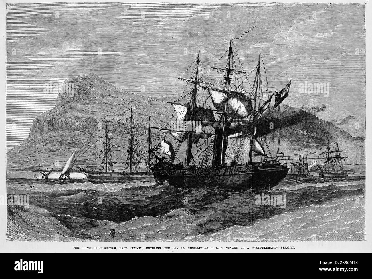The pirate ship Sumter, Captain Raphael Semmes, entering the Bay of ...