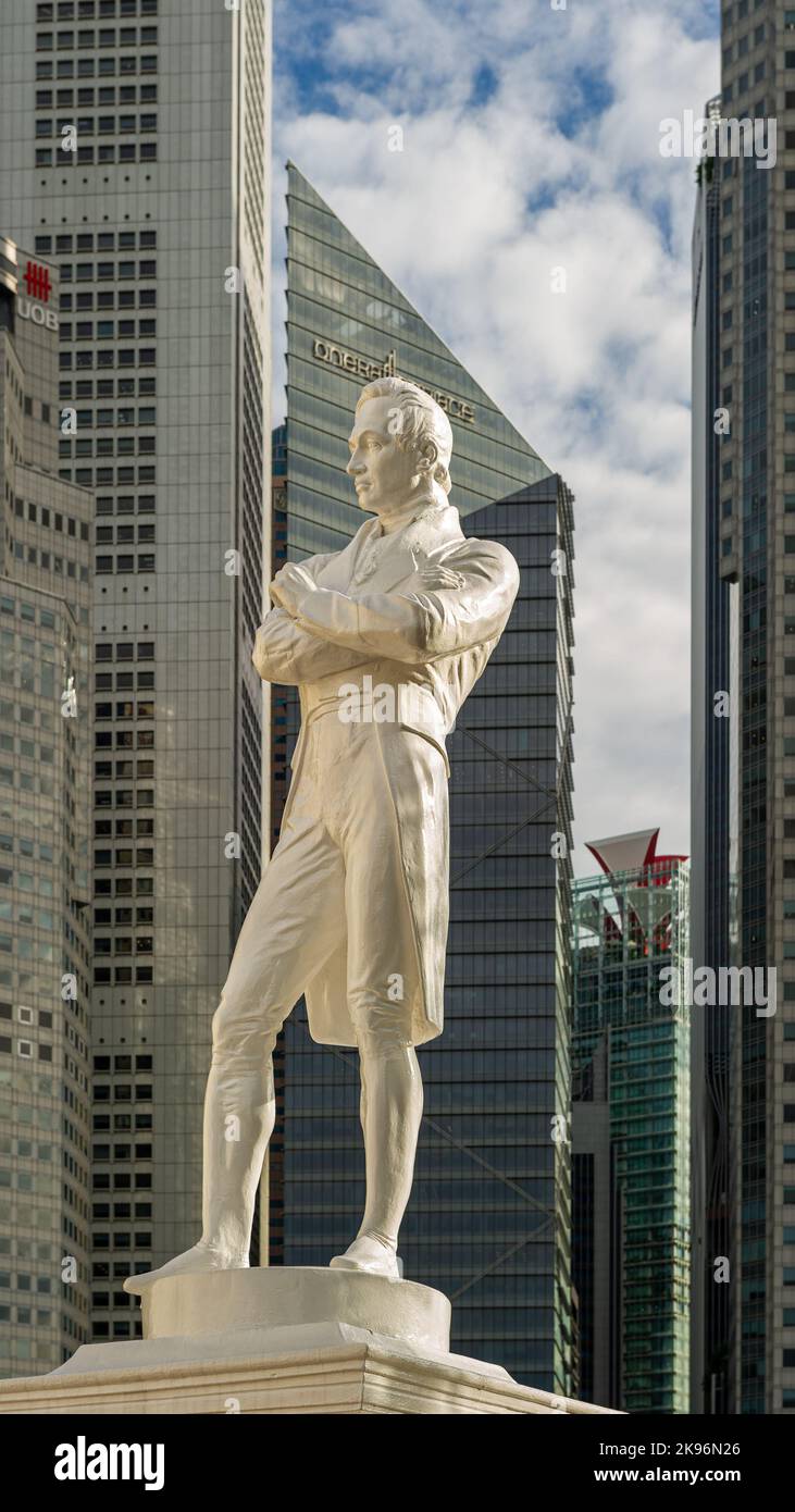 Statue of Sir Stamford Raffles at Boat Quay, Singapore, with One ...