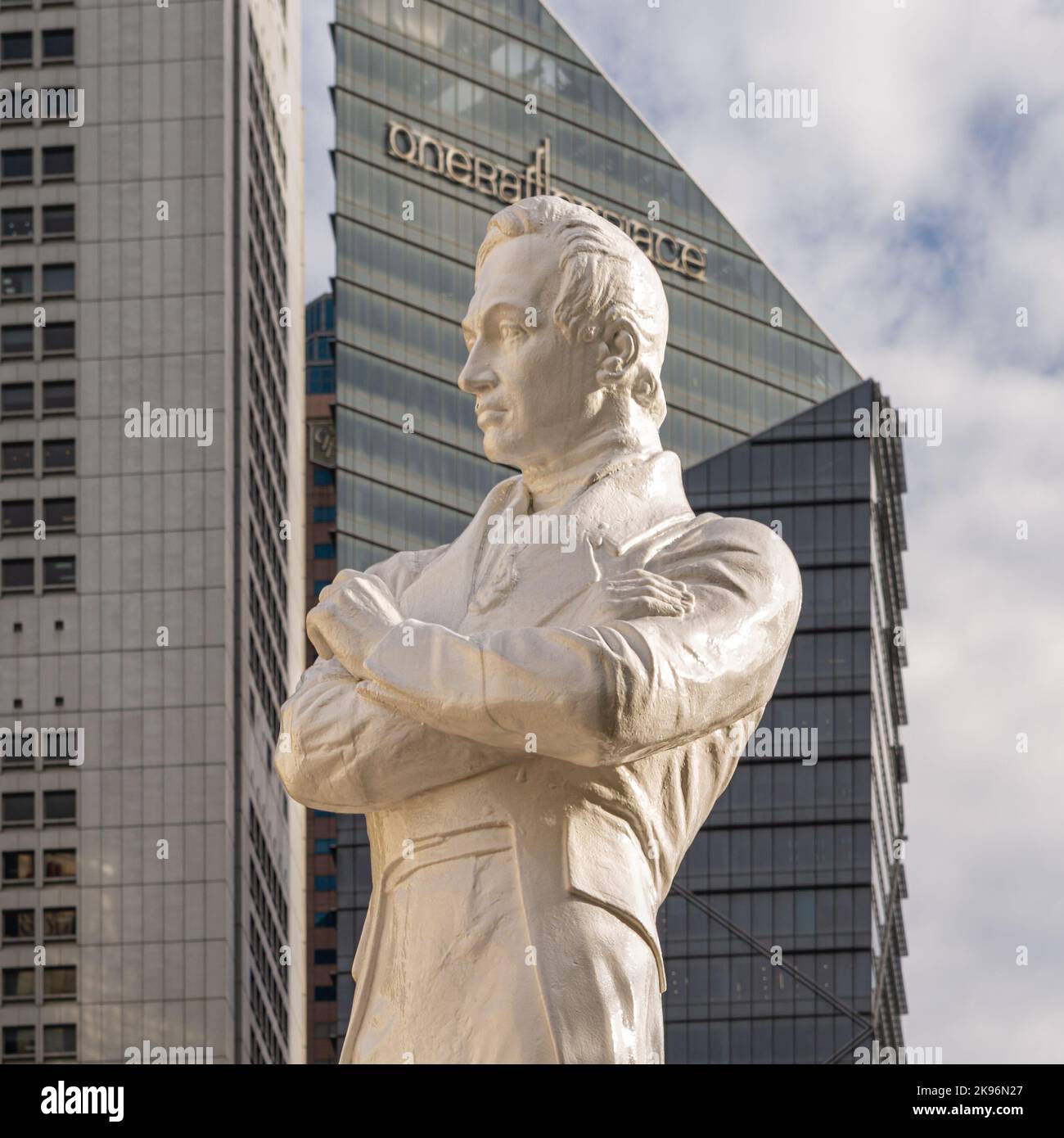Statue of Sir Stamford Raffles at Boat Quay, Singapore, with One ...