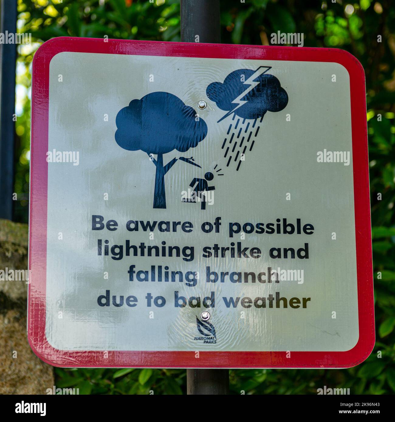 Bad weather warning sign at Fort Canning, Singapore Stock Photo - Alamy