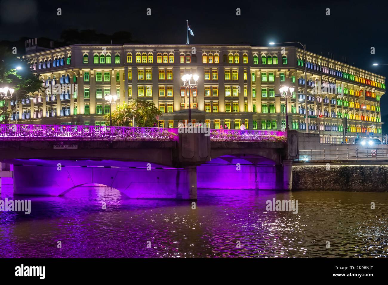Old Hill Street police Station at night, with the illuminated Coleman ...