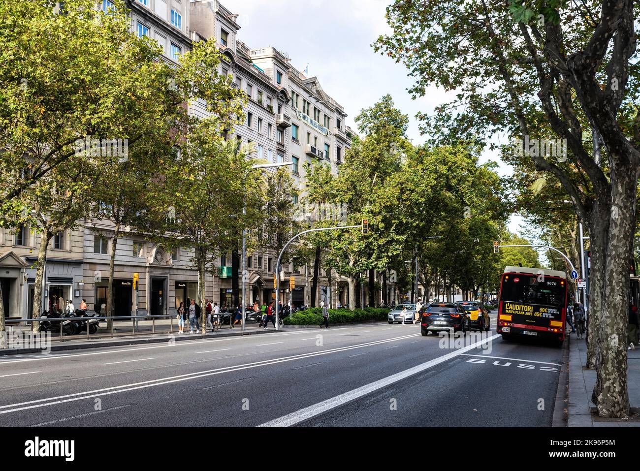 Barcelona, Spain - October 3, 2022: Traffic and people around in ...