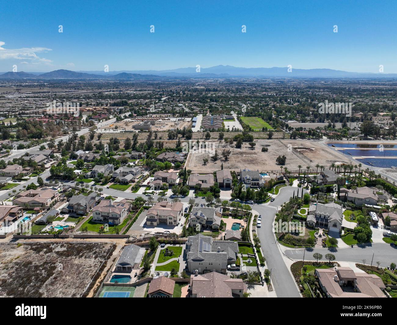 Aerial view of Rancho Cucamonga, located south of the foothills of the ...