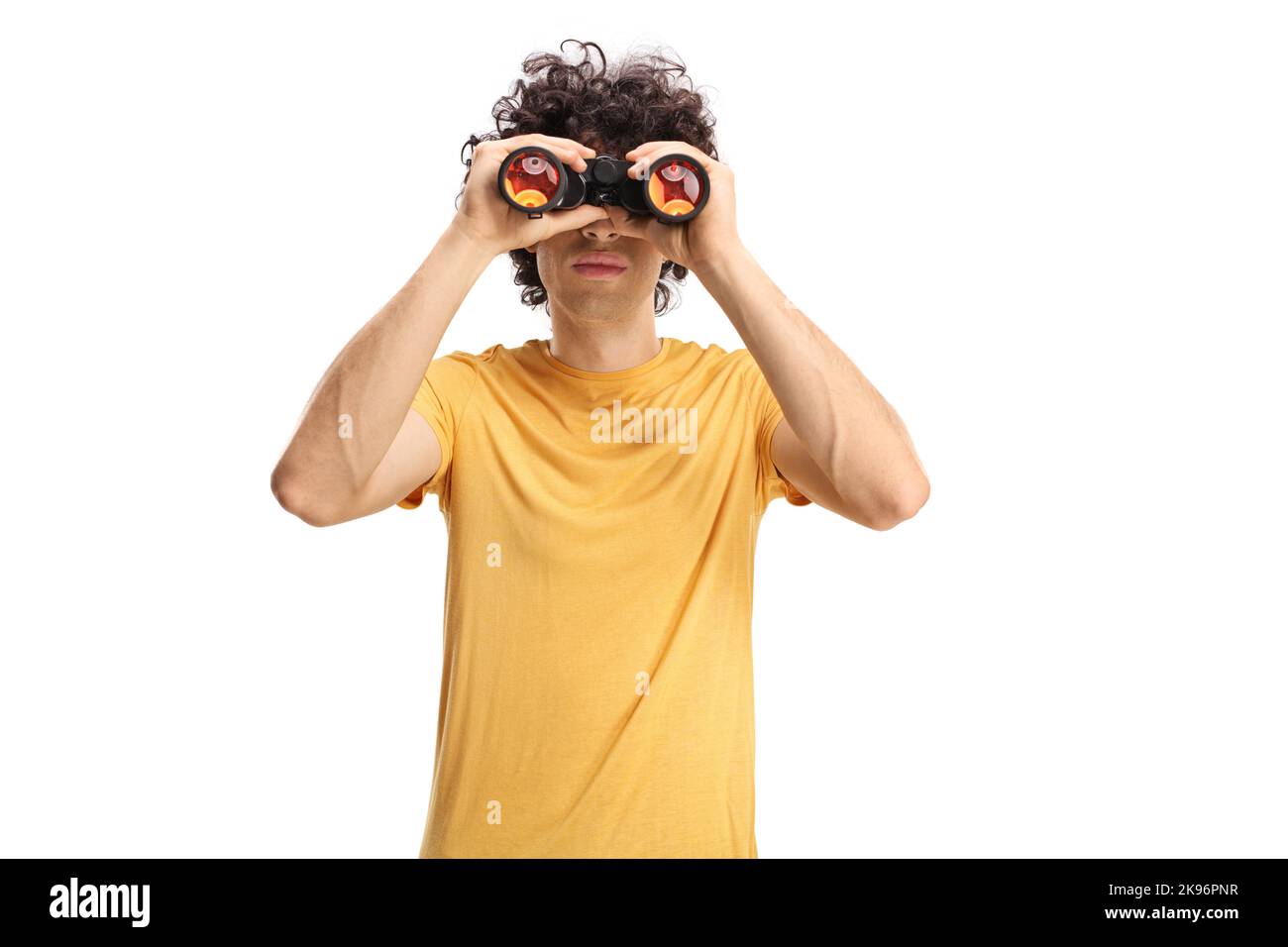 Guy looking through binoculars isolated on white background Stock Photo ...