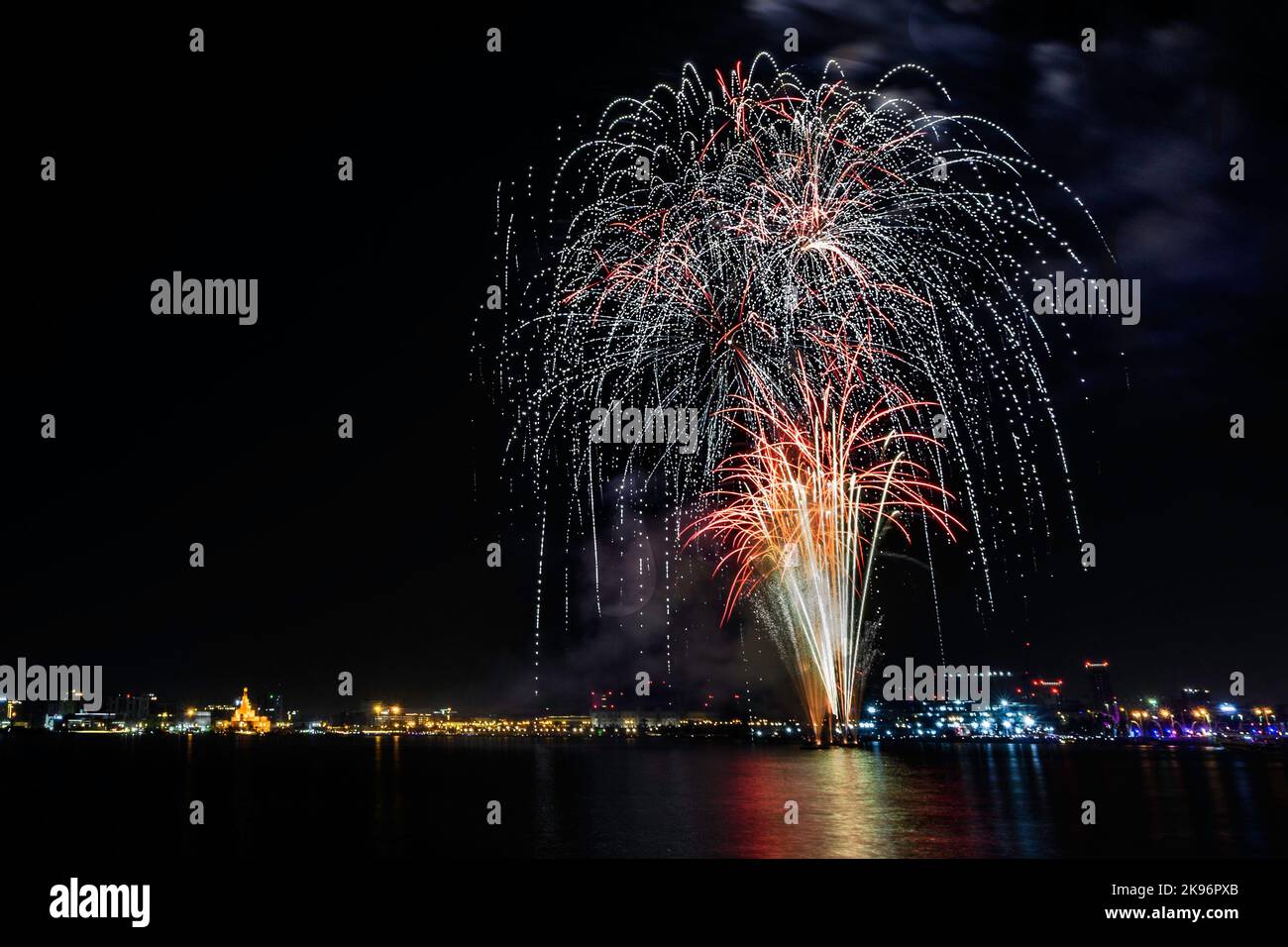 A fireworks at the Doha Corniche, Qatar at night Stock Photo - Alamy