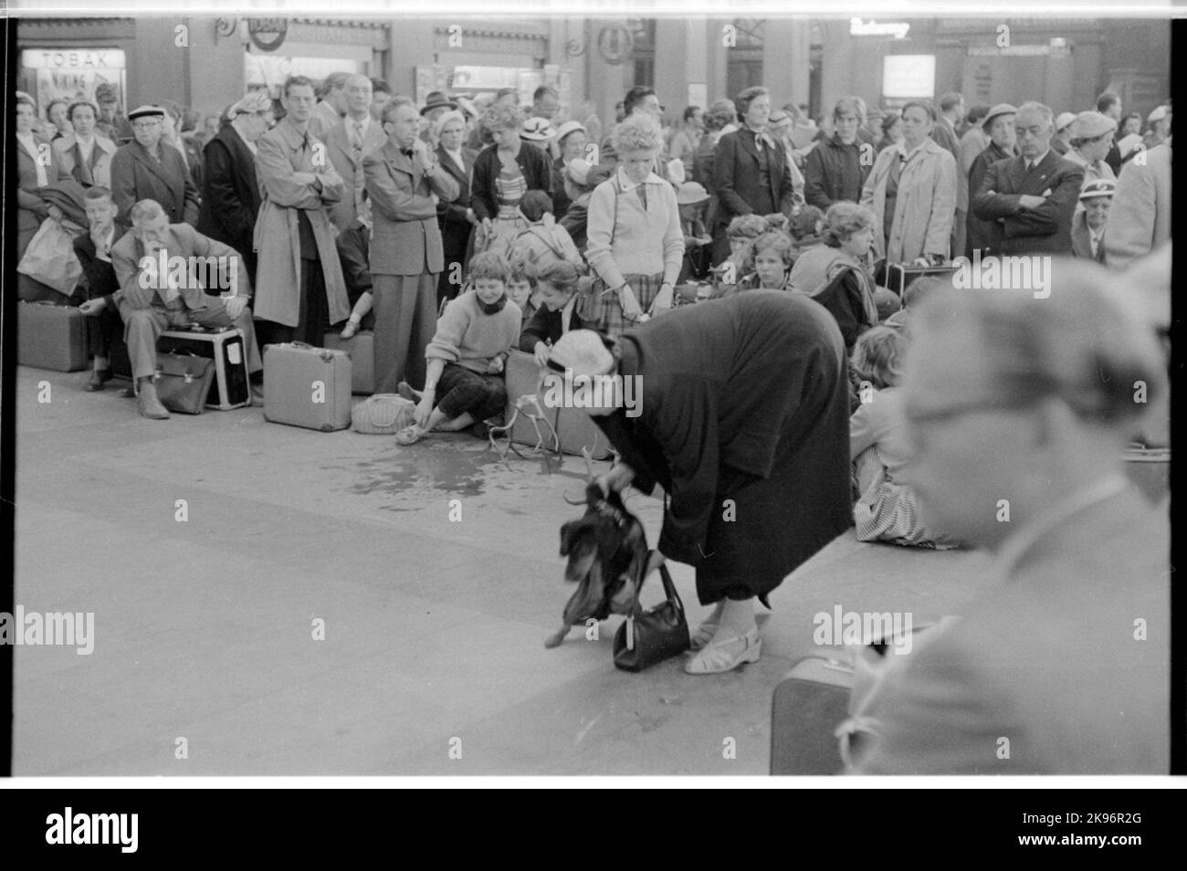Queuing train travelers in waiting rooms Stock Photo - Alamy
