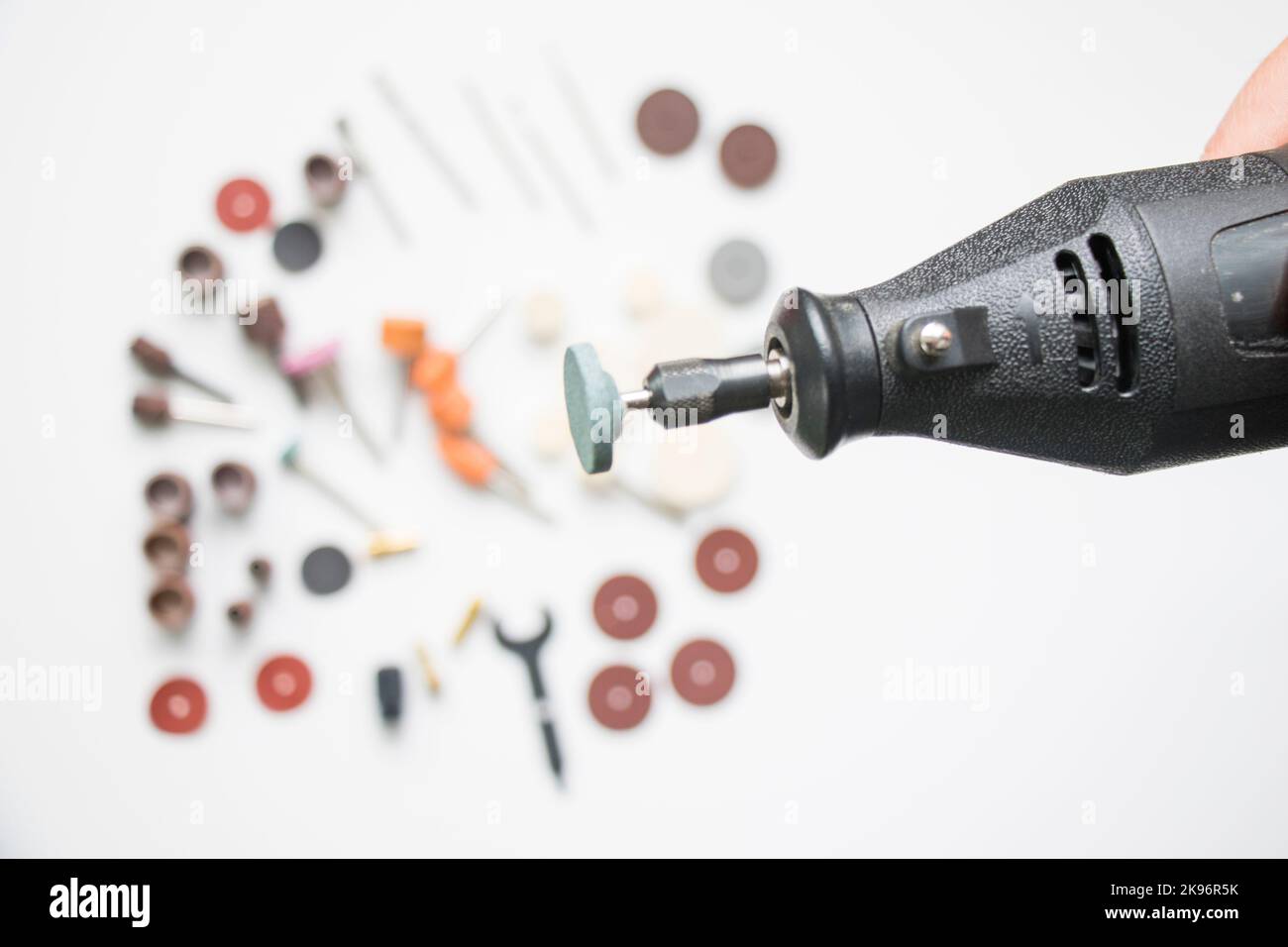 Dremel rotary kit, dremel heads, instrument for handwork on white ...