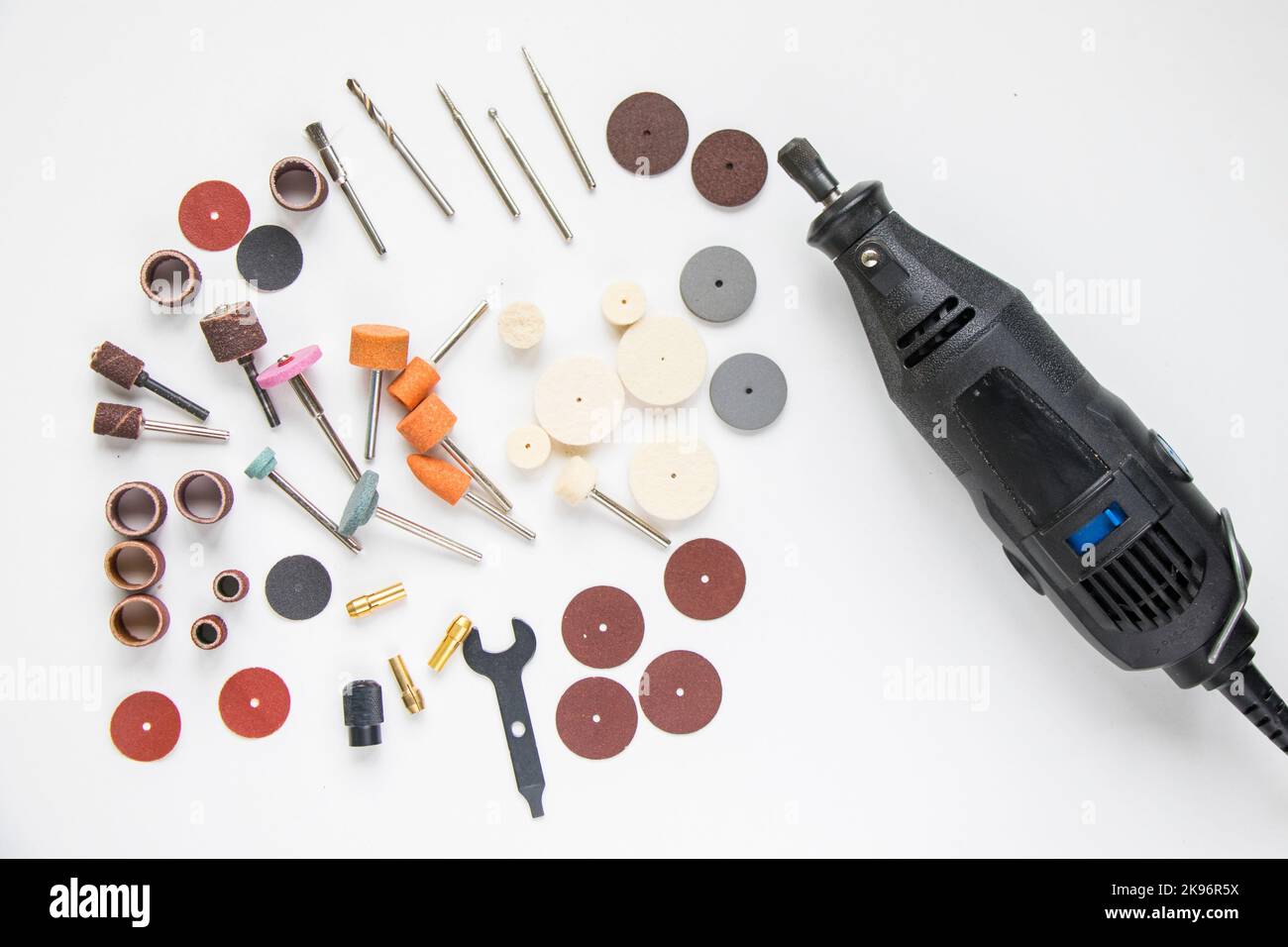 Dremel rotary kit, dremel heads, instrument for handwork on white ...