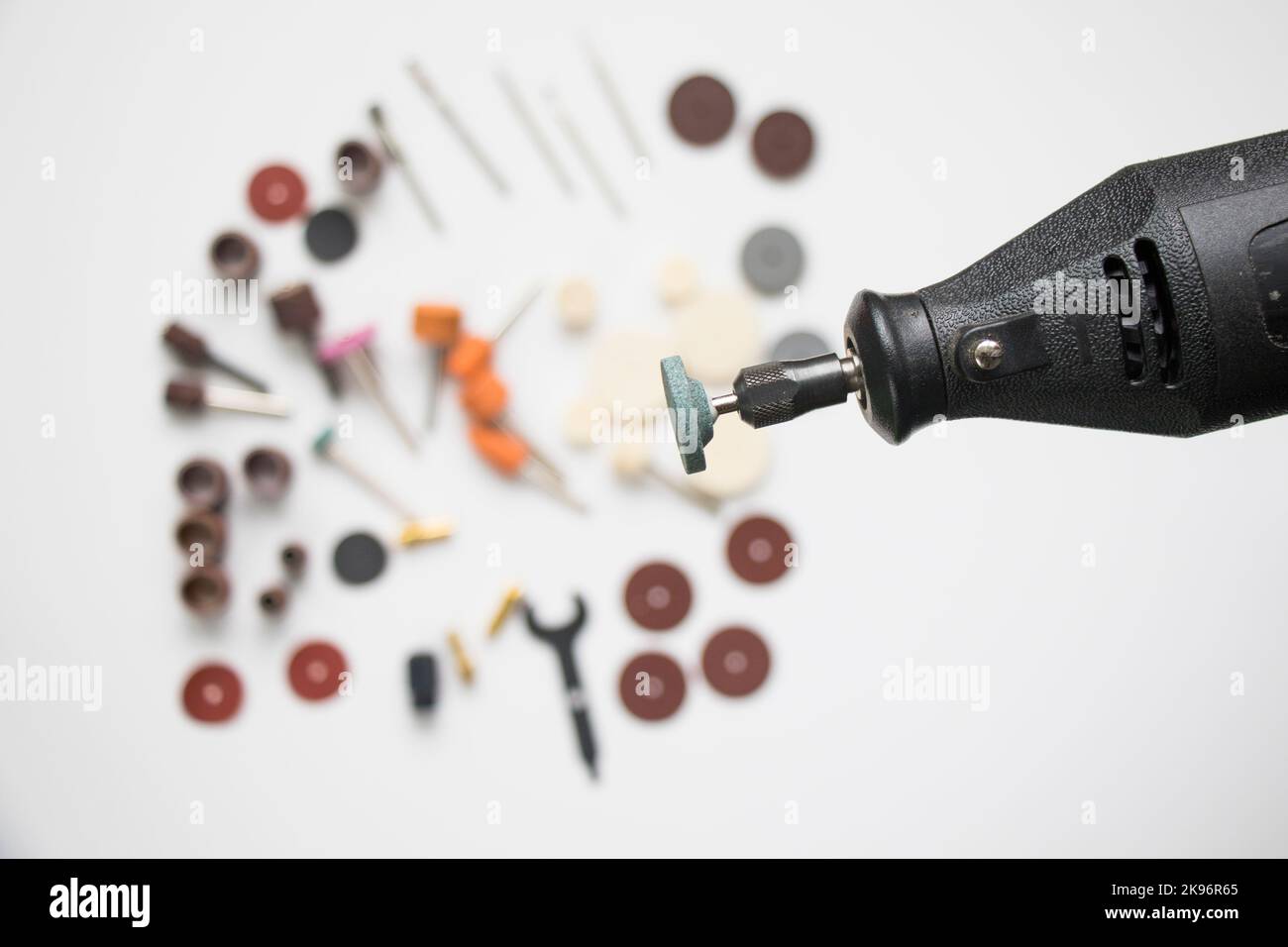 Dremel rotary kit, dremel heads, instrument for handwork on white ...