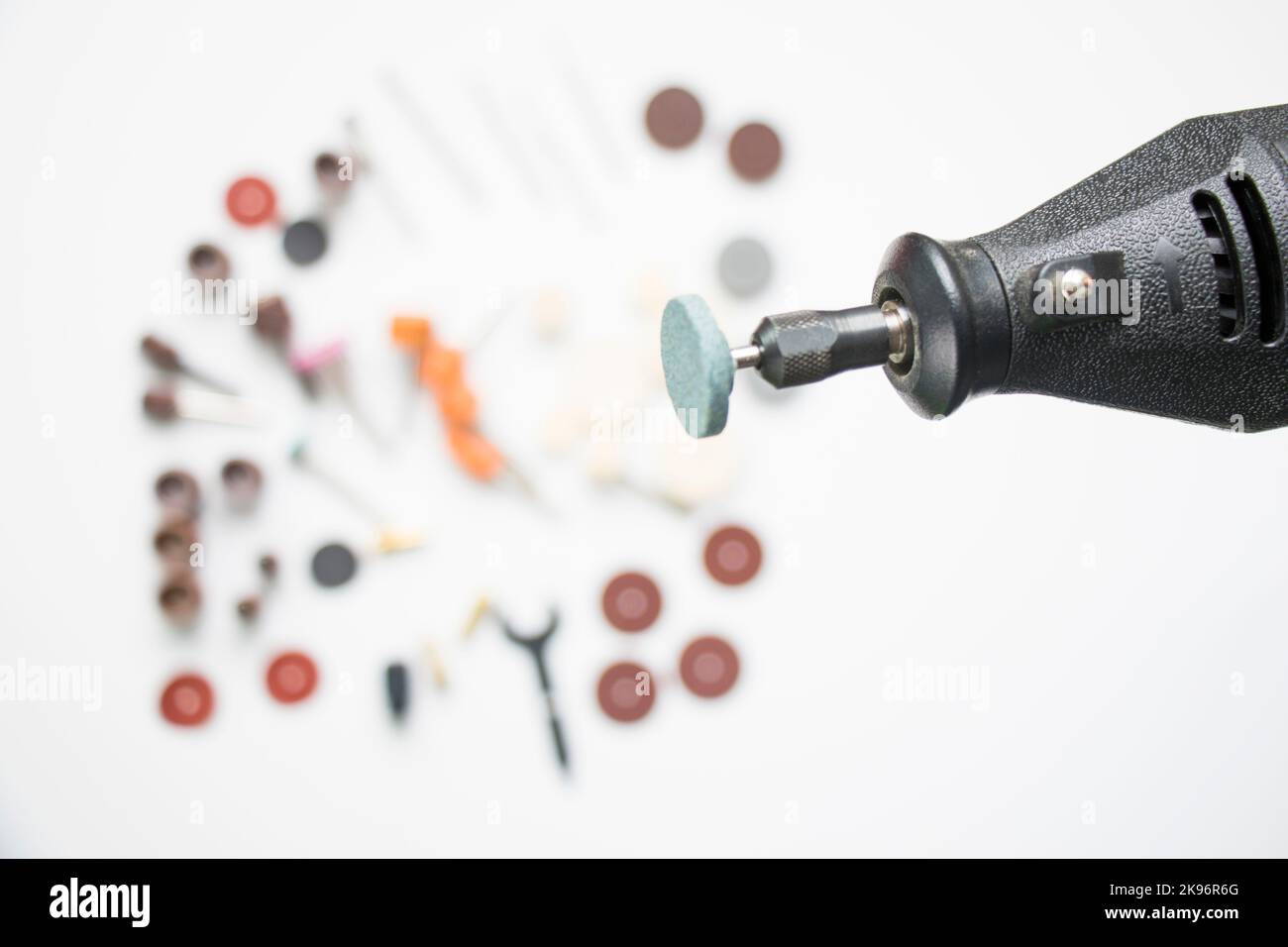 Dremel rotary kit, dremel heads, instrument for handwork on white ...