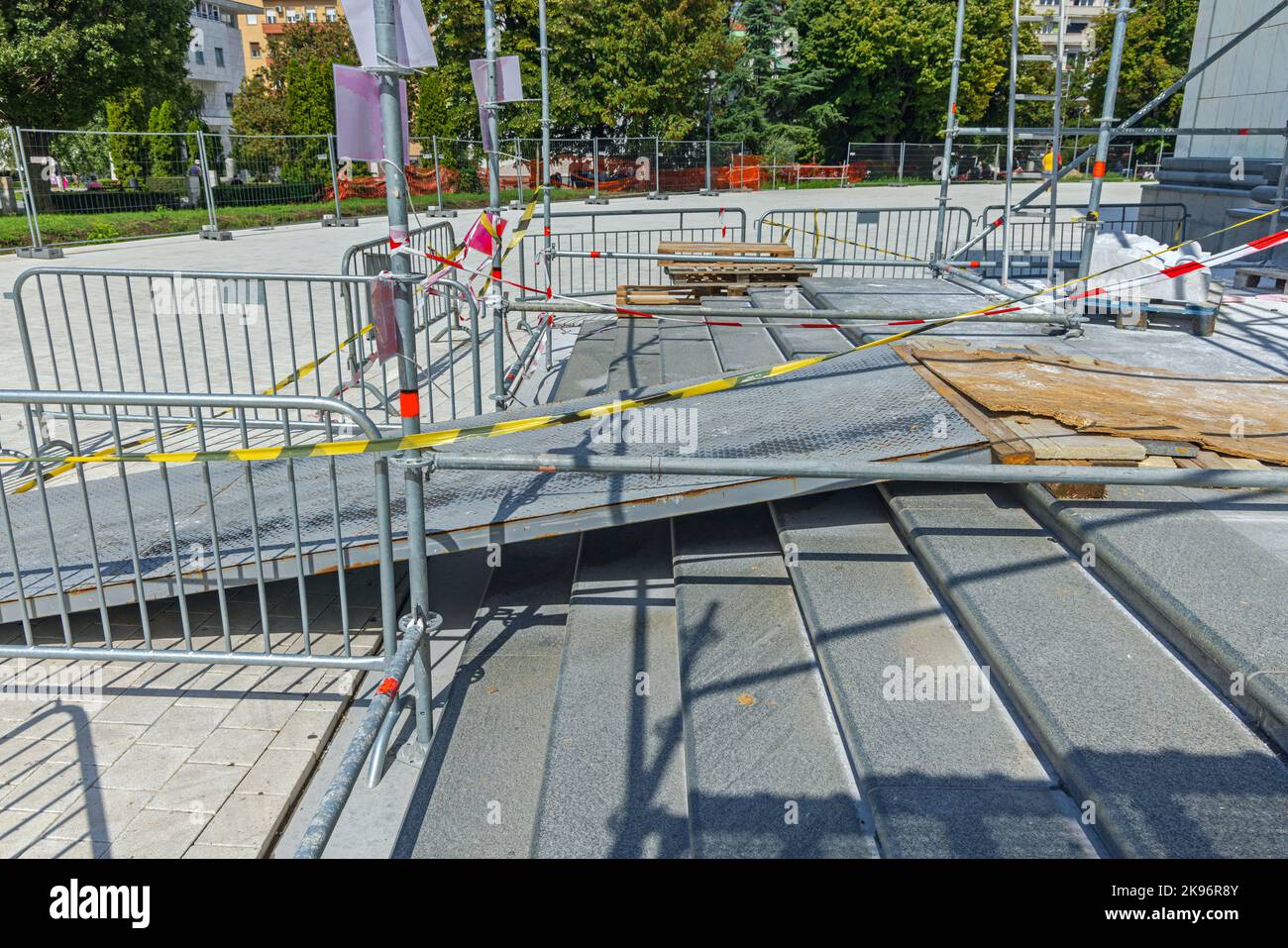 Access Steel Ramp Slope Over Stairs Construction Site Stock Photo - Alamy