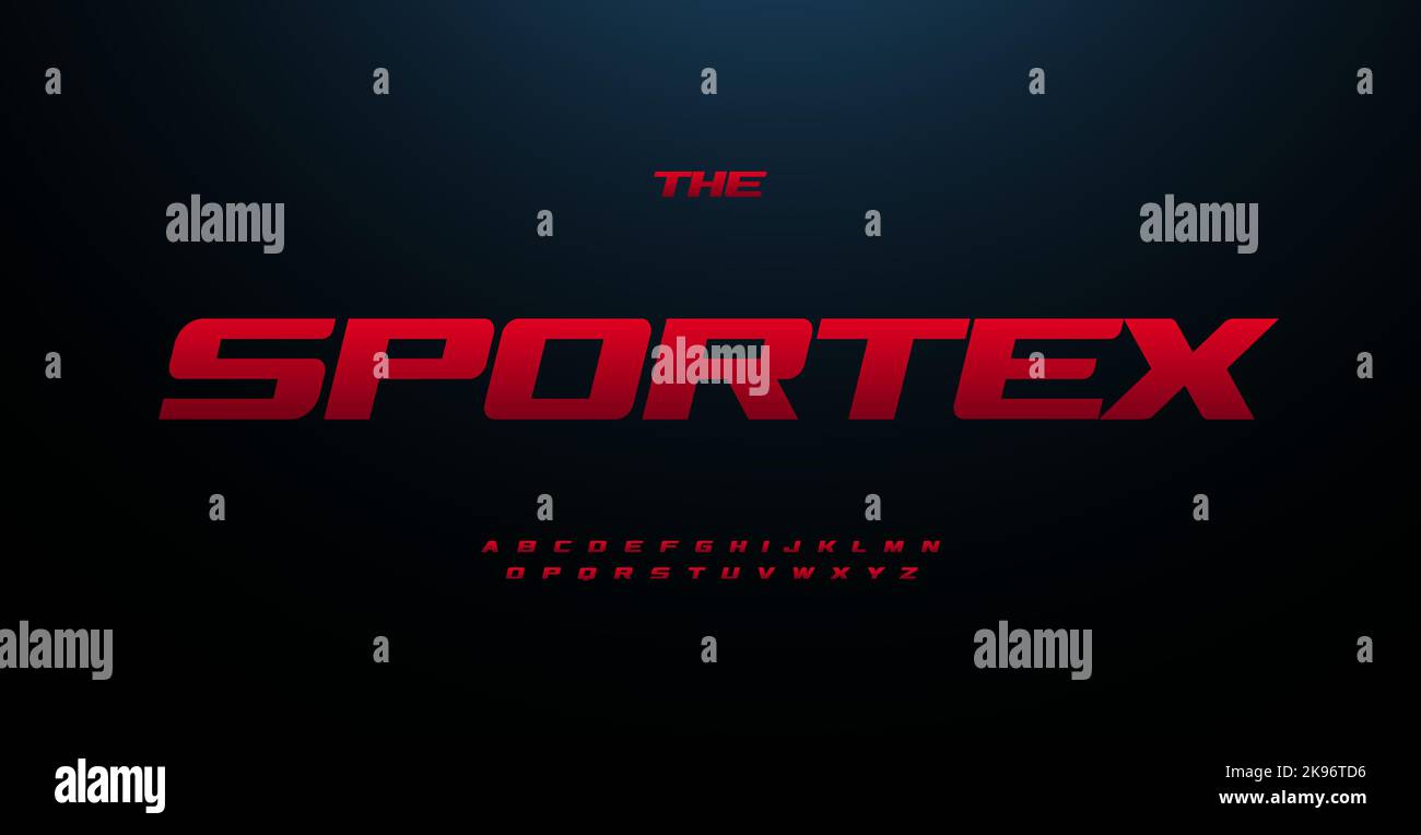 Wide italic bold font simple expanded alphabet extended letters. Red ...