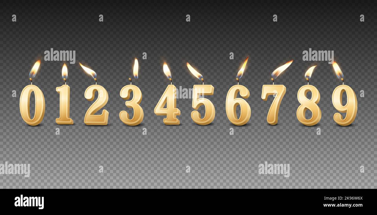 Vector 3d Realistic Paraffin or Wax Burning Golden Birthday Party ...