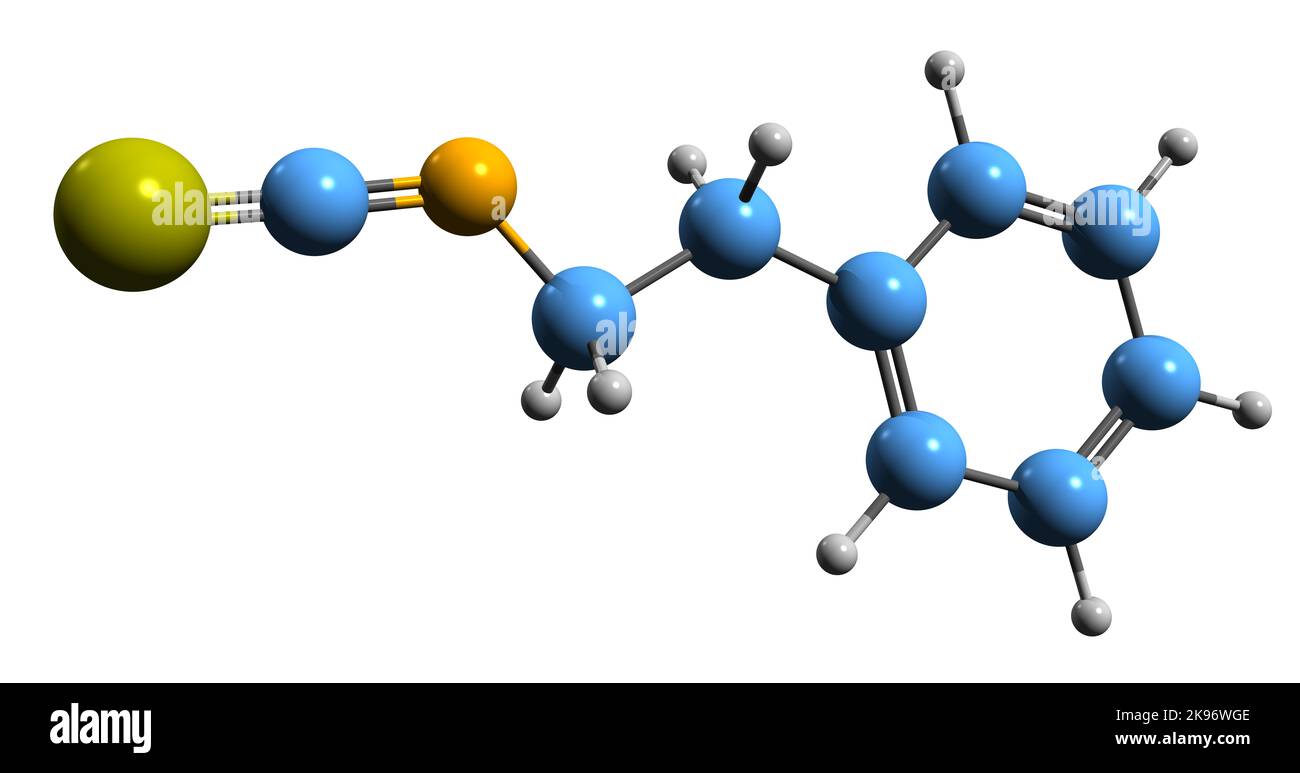 3D image of Phenethyl isothiocyanate skeletal formula - molecular ...
