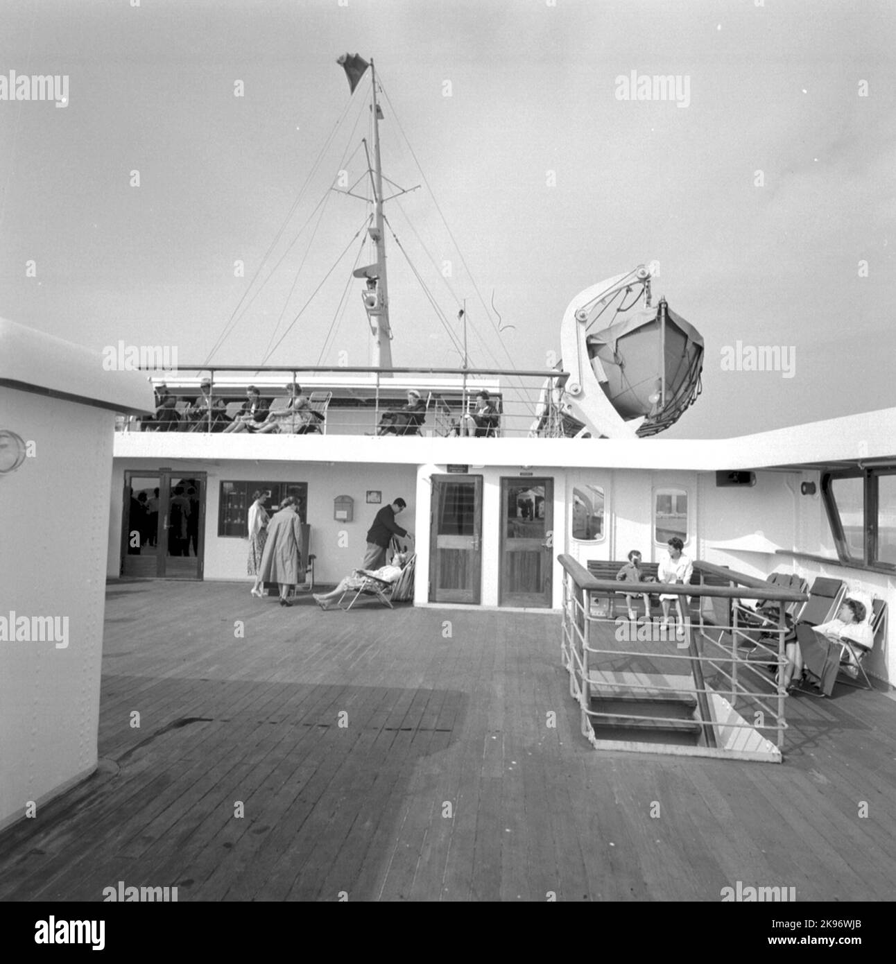 M/S Trelleborg, travelers in recliners on sun deck Stock Photo - Alamy